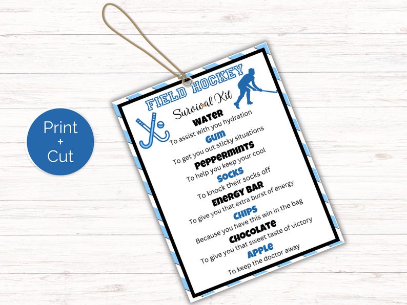 Editable Field Hockey Survival Kit Gift Tag Template, Hockey Player ...