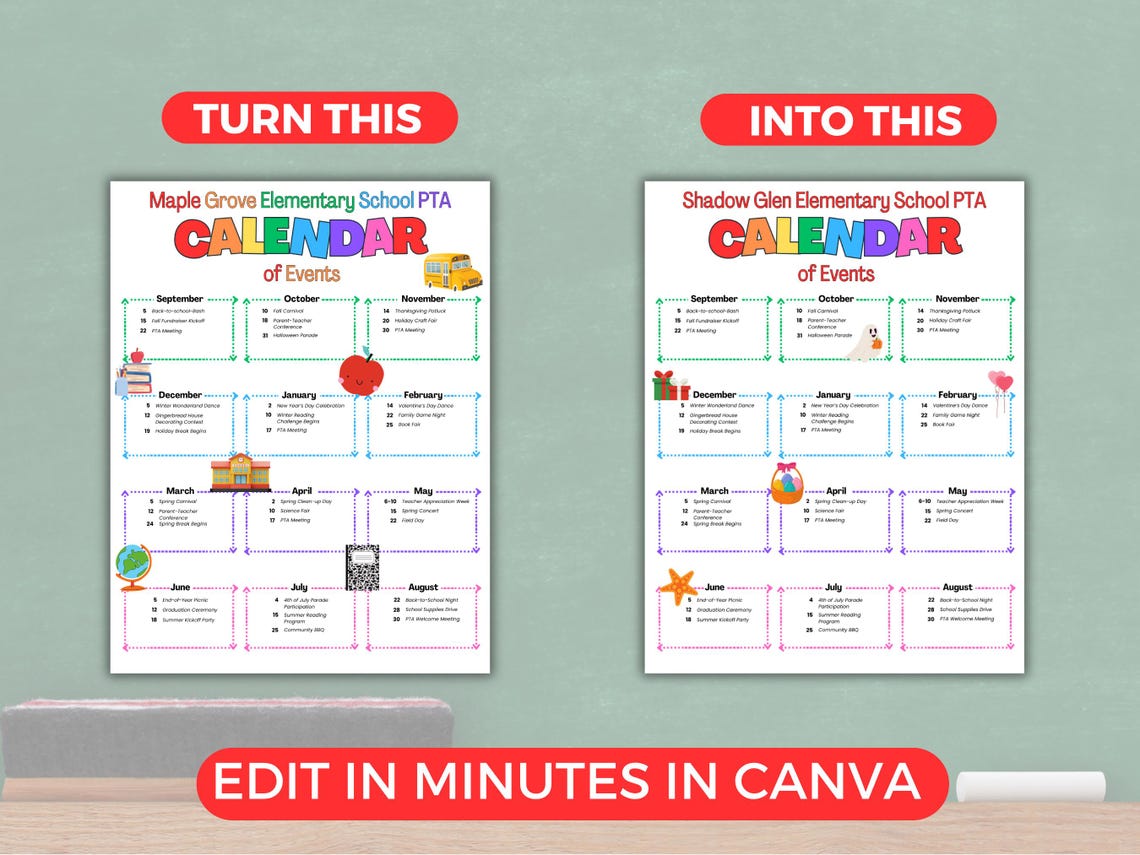 EDITABLE PTA PTO Calendar of Events Flyer Template, School Events ...