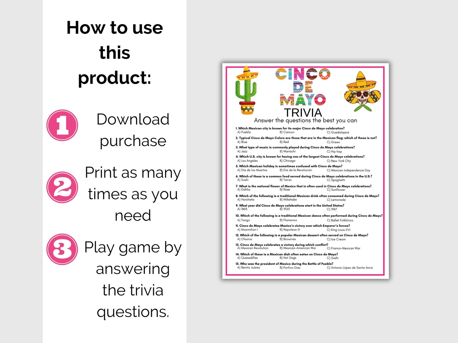 Cinco De Mayo Trivia Game, Cinco De Mayo Quiz, Printable Cinco De Mayo ...