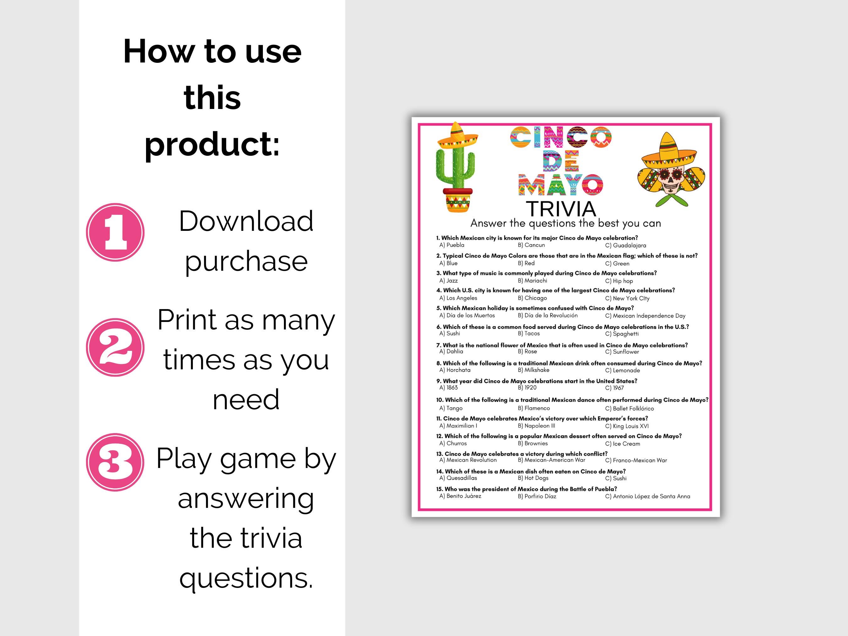 Cinco De Mayo Trivia Game, Cinco De Mayo Quiz, Printable Cinco De Mayo ...