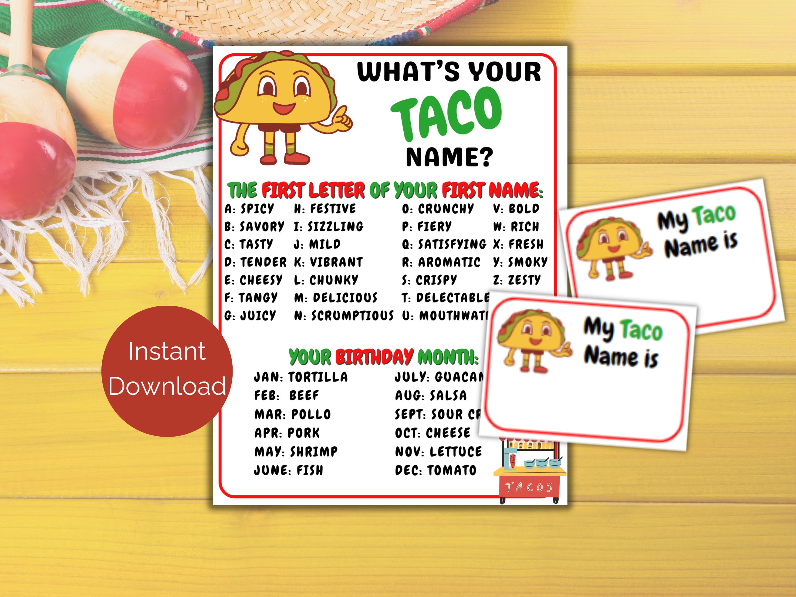 What's Your Taco Name Game + Name Tags, Cinco De Mayo Game, Mexican ...