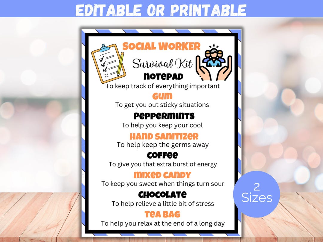 Editable Social Worker Survival Kit Gift, School Social Work ...