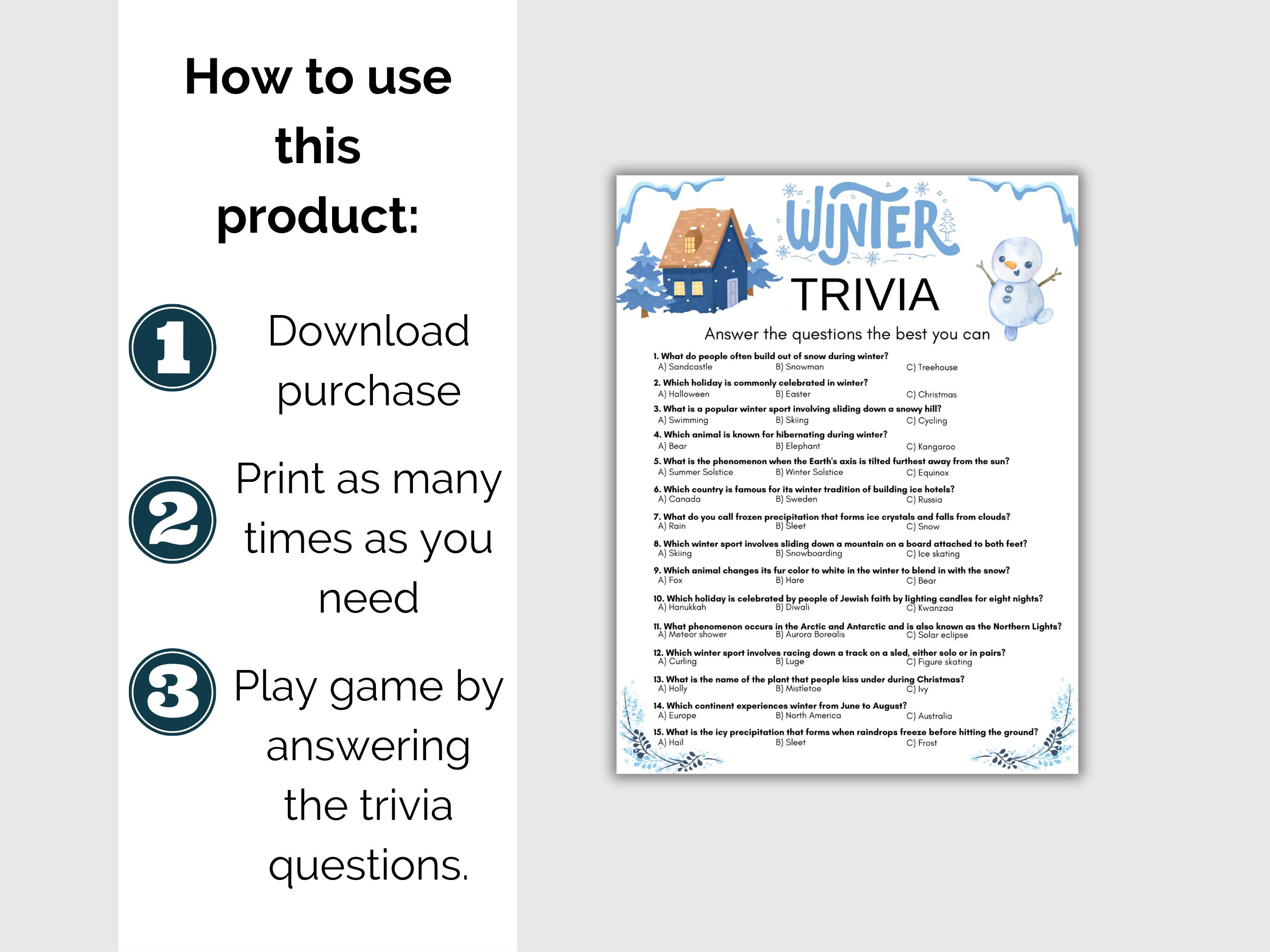 Winter Trivia Game, Winter Quiz, Printable Winter Games for Kids or ...