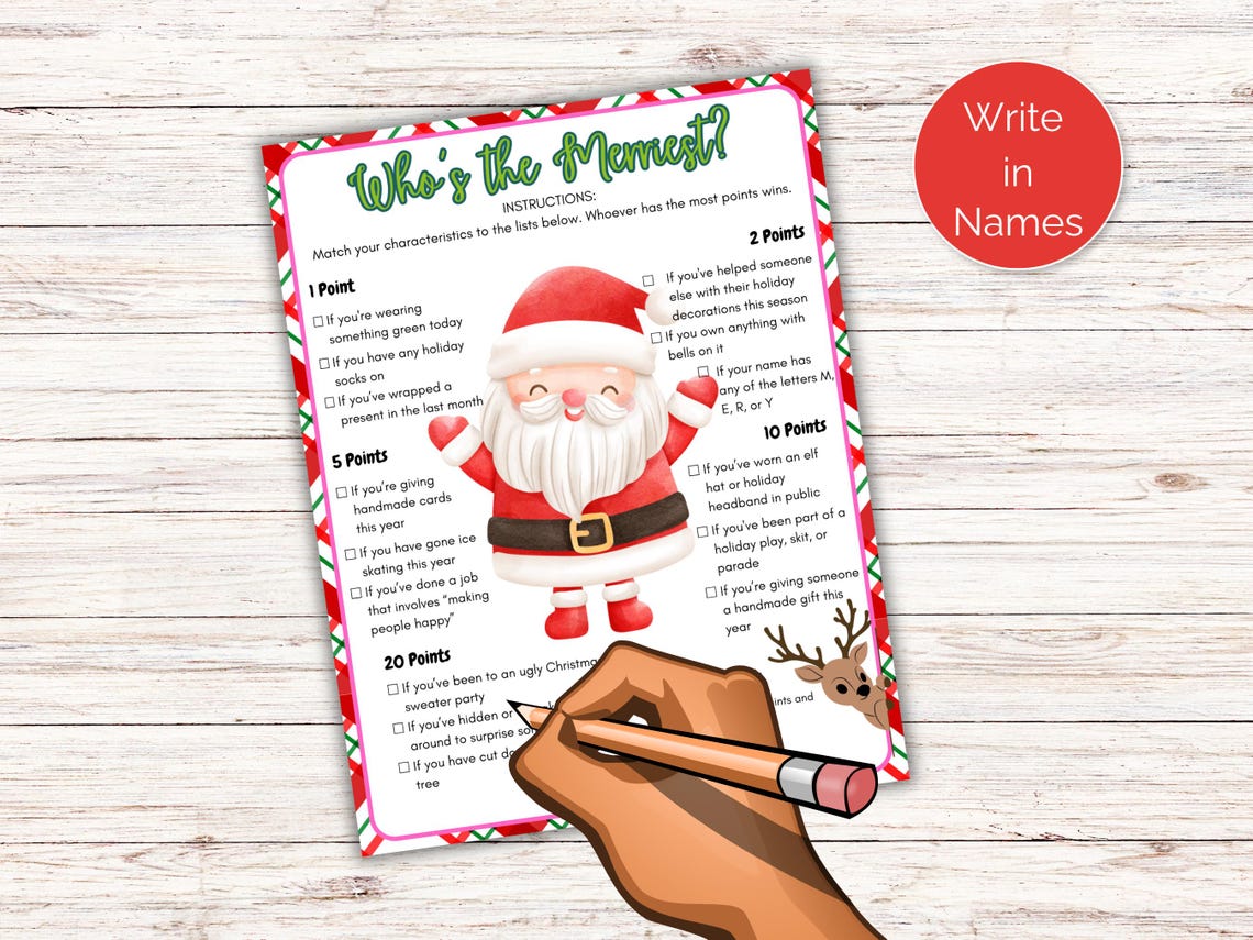 Who's the Merriest, Printable Christmas Party Game, Christmas Who is ...