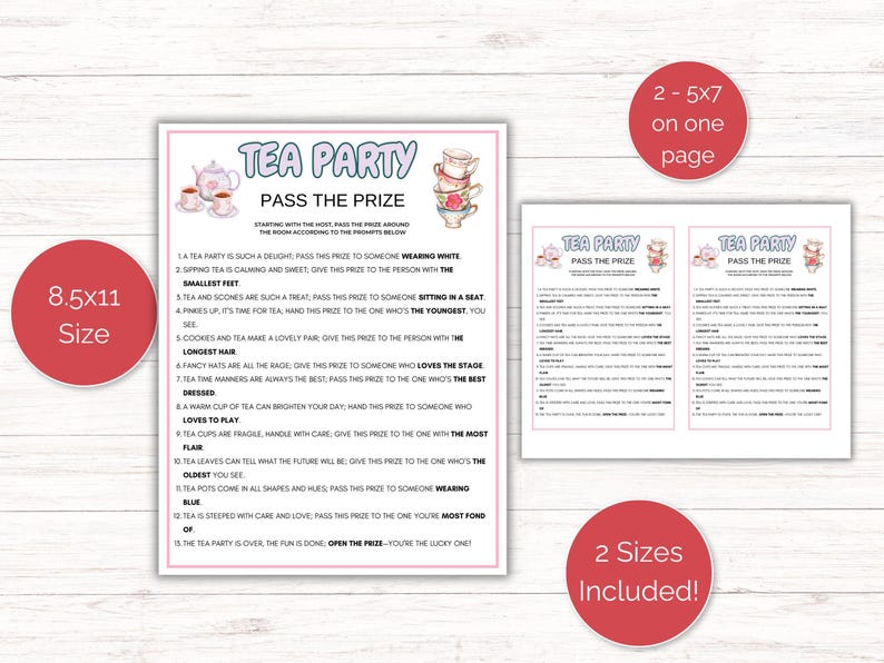 Tea Party Pass the Prize, Printable Tea Party Pass the Parcel Game, Tea ...