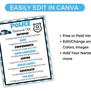 Editable Police Officer Survival Kit Gift Tags, Law Enforcement ...