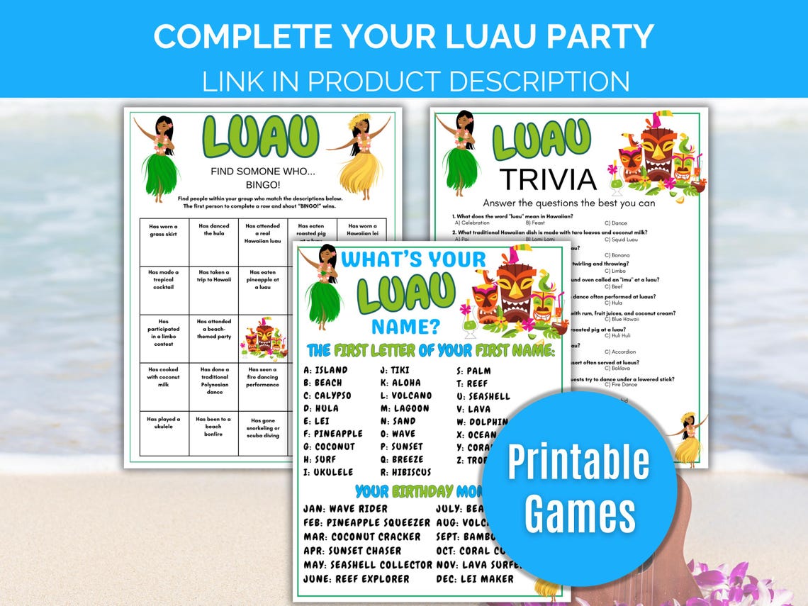 Luau Pass the Prize, Printable Luau Pass the Parcel Game, Luau Party ...