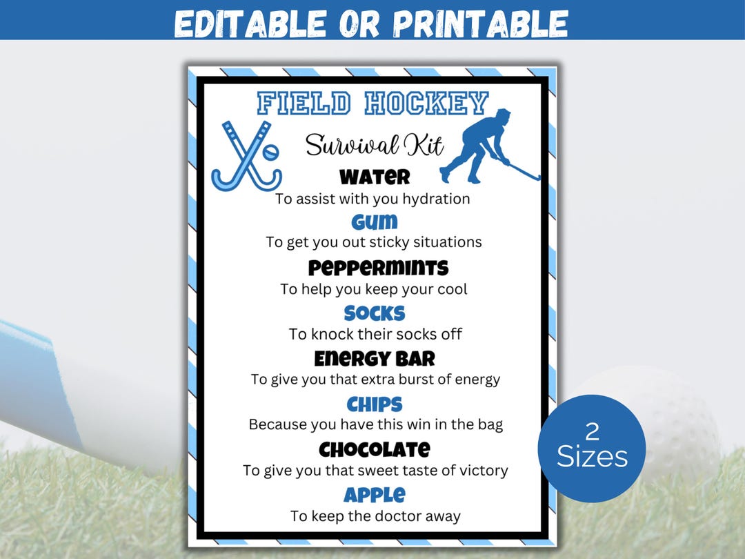 Editable Field Hockey Survival Kit Gift Tag Template, Hockey Player ...