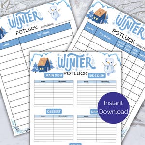 Winter Party Potluck Sign up Sheet, Printable Winter Party Sign up Form ...