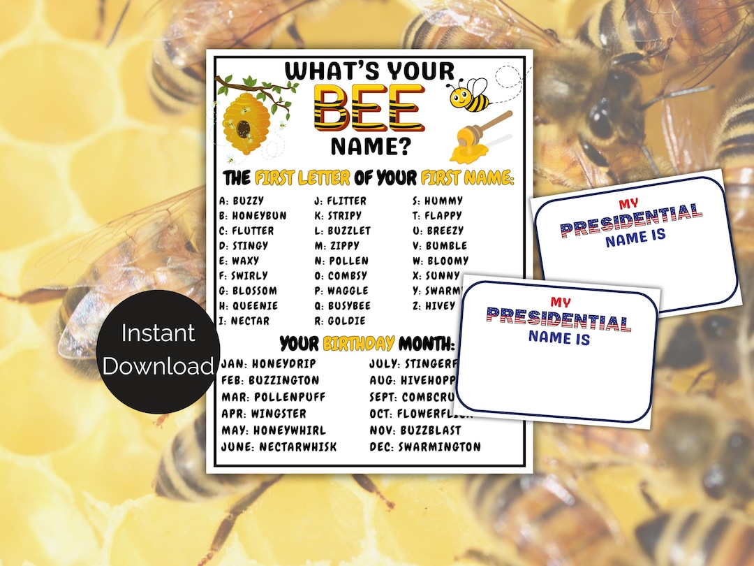 What's Your Bee Name Game + Name Tags, Printable Bee Themed Game, What ...