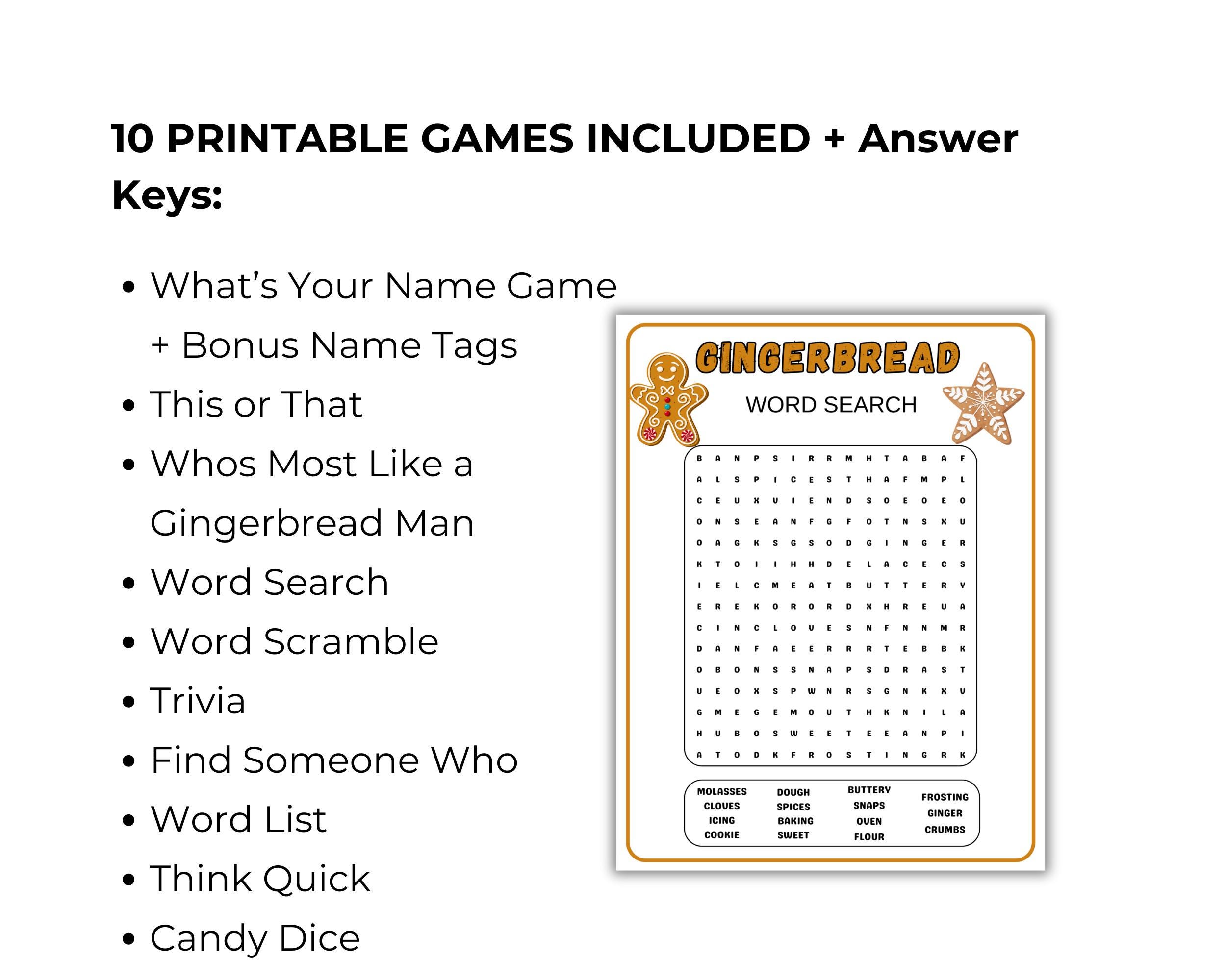 Gingerbread Game Bundle, 10 Printable Gingerbread Party Games ...