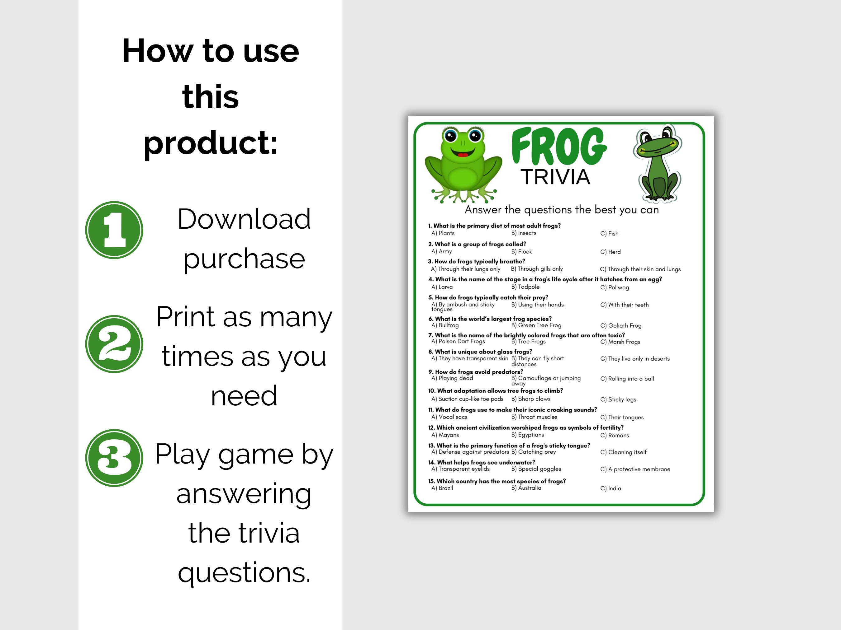 Frog Trivia Game, Frog Quiz, Printable Frog Birthday Party Idea, Frog ...