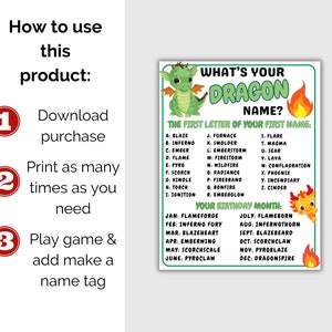 What's Your Dragon Name Game + Name Tags, Dragon Birthday Activity ...