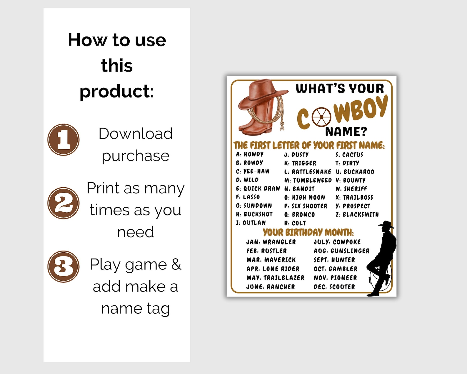 Cowboy Game Bundle, Printable Cowboy Games, Cowboy Party Games, Wild ...