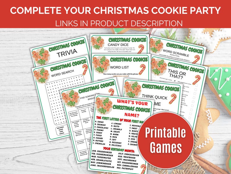 Christmas Cookie Match Game, Printable Christmas Cookie Exchange Party ...