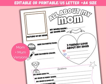 All About Mom Printable, Mother’s Day Questionnaire, All About My Mom ...