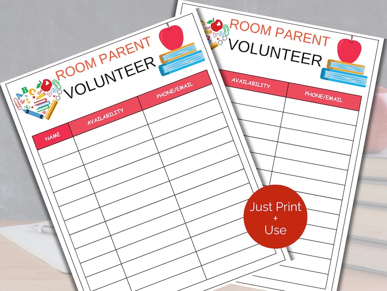 Room Parent Volunteer Sign up Sheet, Printable Classroom Volunteer Sign ...