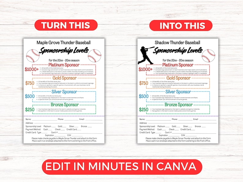 EDITABLE Baseball Sponsorship Levels Flyer Template, Baseball Team ...