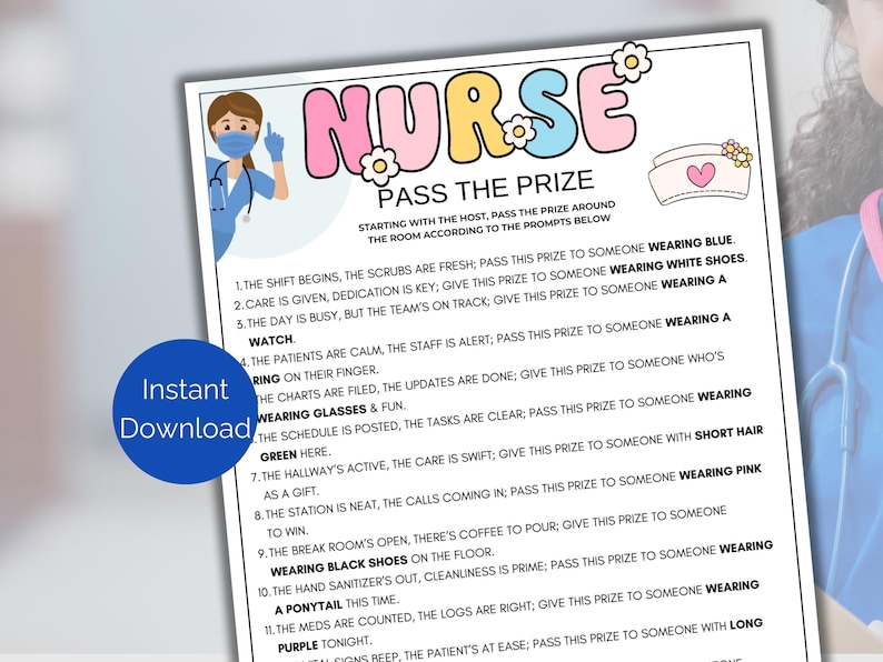 Nurse Pass the Prize, Printable Nurse Pass the Parcel Game, Nurse Party ...