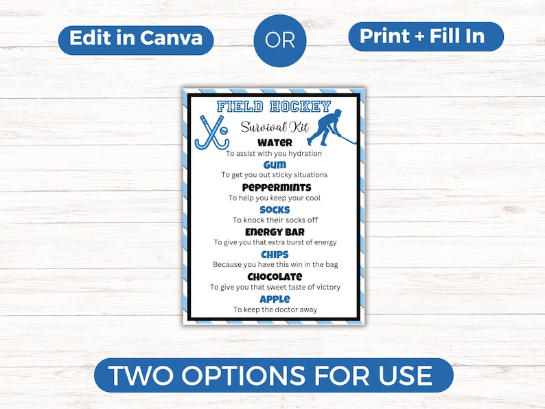 Editable Field Hockey Survival Kit Gift Tag Template, Hockey Player ...