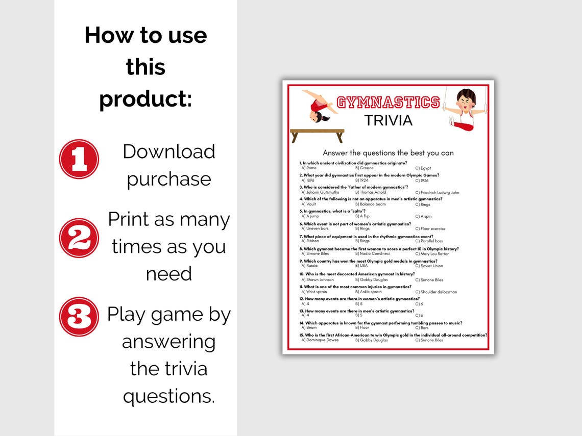 Gymnastics Trivia Game, Gymnastics Quiz, Printable Gymnastics Trivia ...