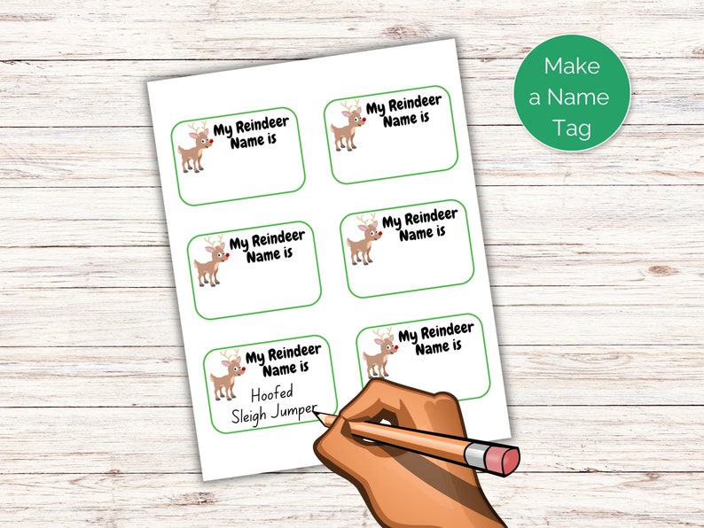 What's Your Reindeer Name Game + Name Tags, Christmas Party Game ...