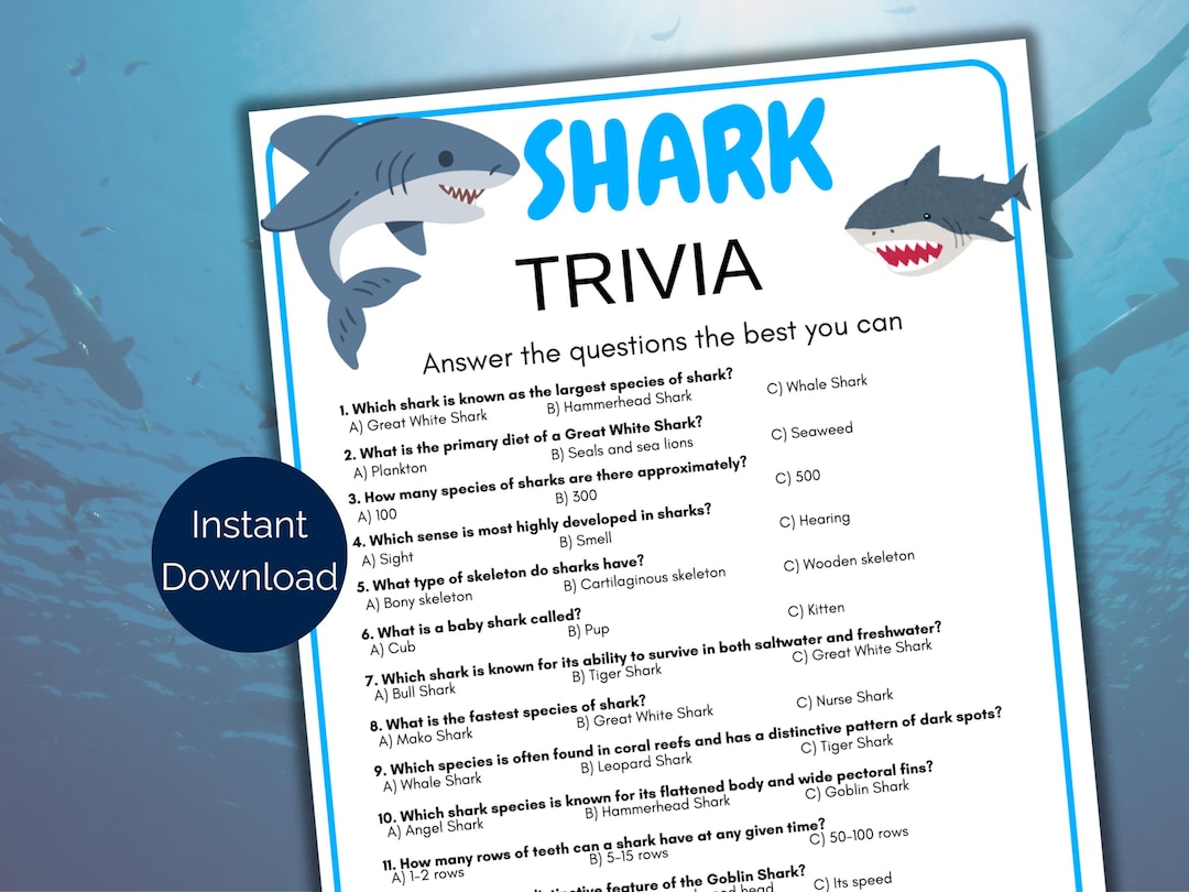 Shark Trivia Game, Shark Quiz, Shark Week Activity for Kids and Adults ...