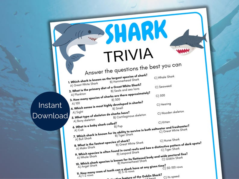Shark Trivia Game, Shark Quiz, Shark Week Activity for Kids and Adults ...