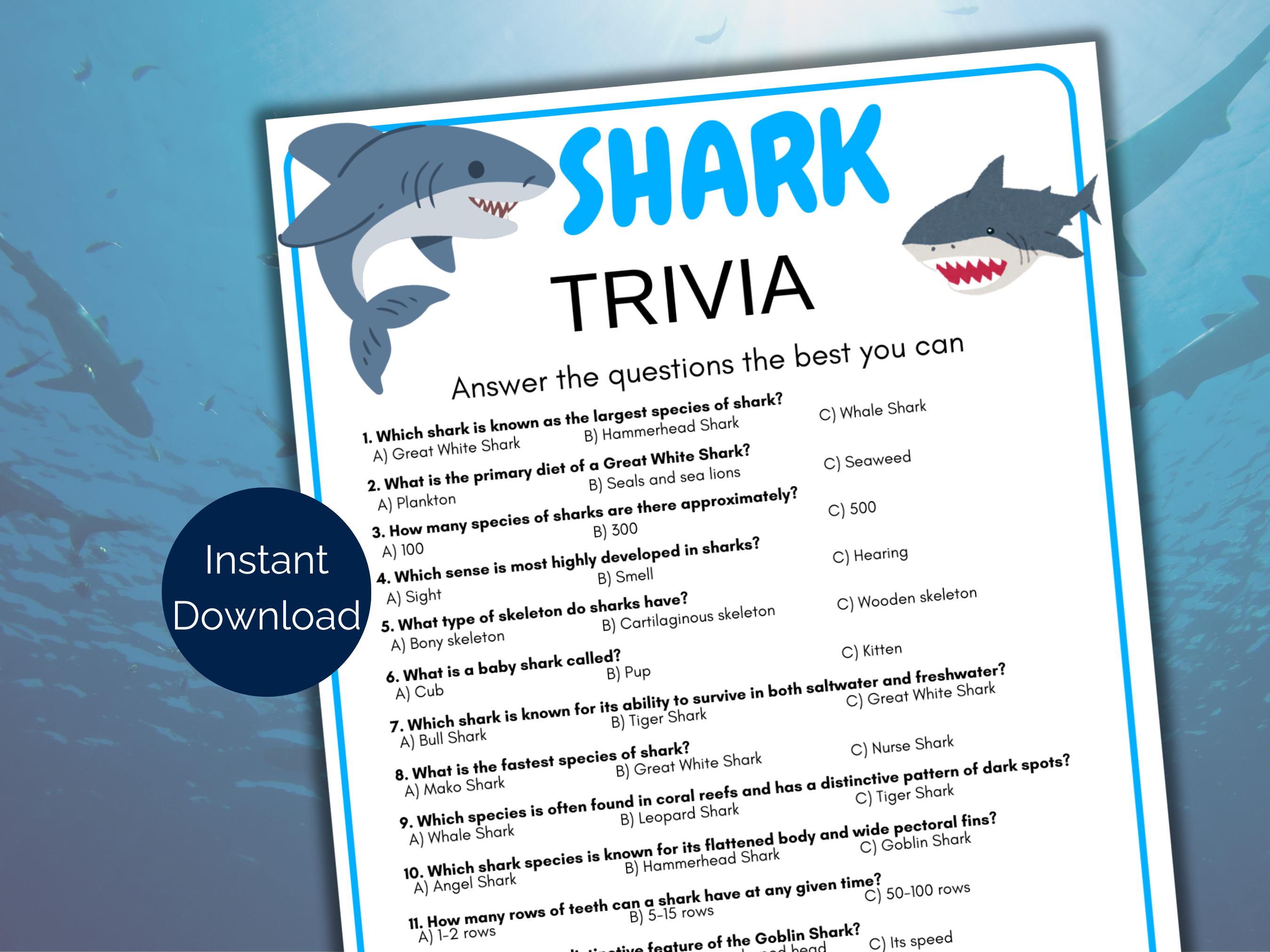 Shark Trivia Game, Shark Quiz, Shark Week Activity for Kids and Adults ...
