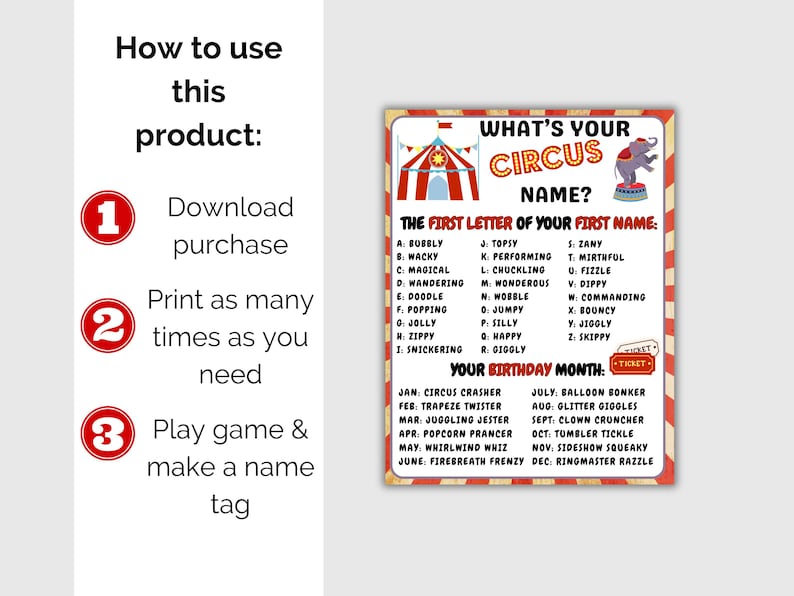 What's Your Circus Name Game + Name Tags, What's Your Carnival Name ...