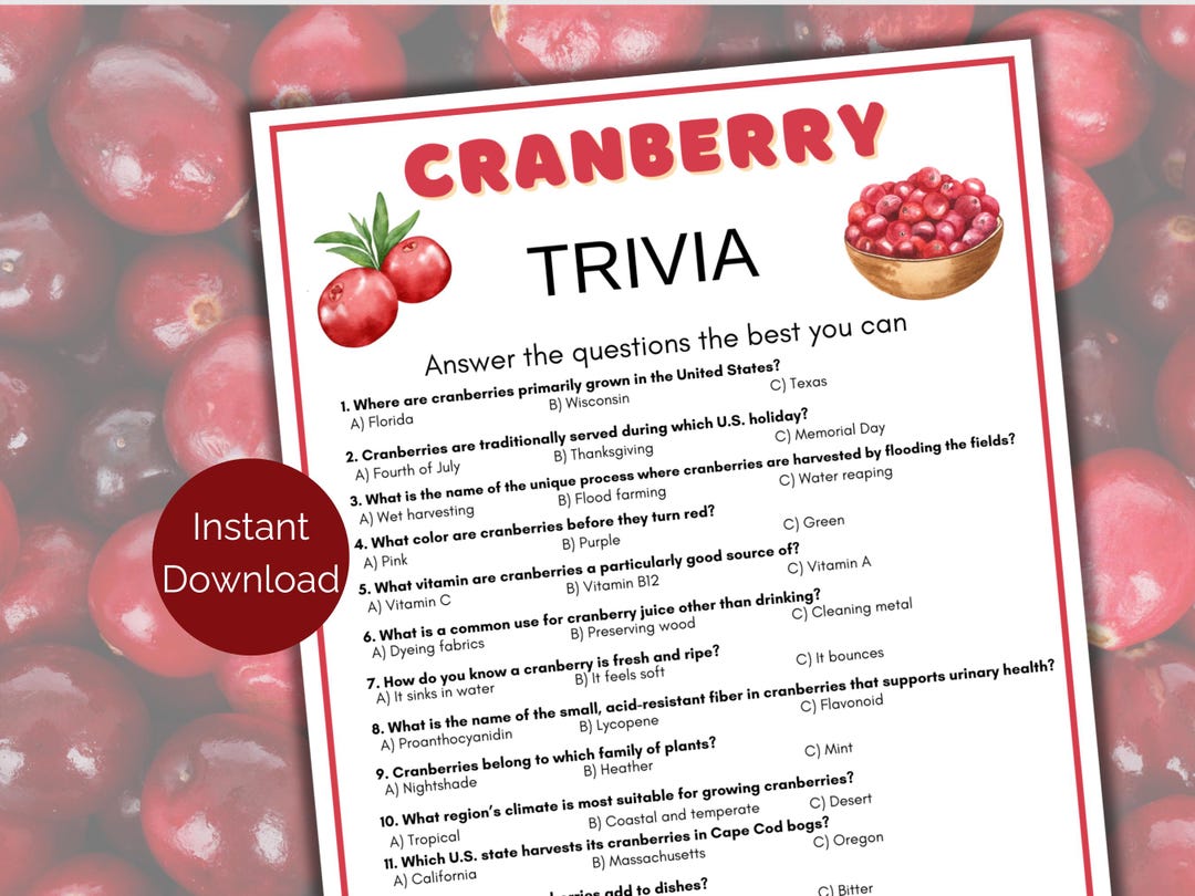 Cranberry Trivia Game, Cranberry Quiz, Printable Thanksgiving Trivia ...