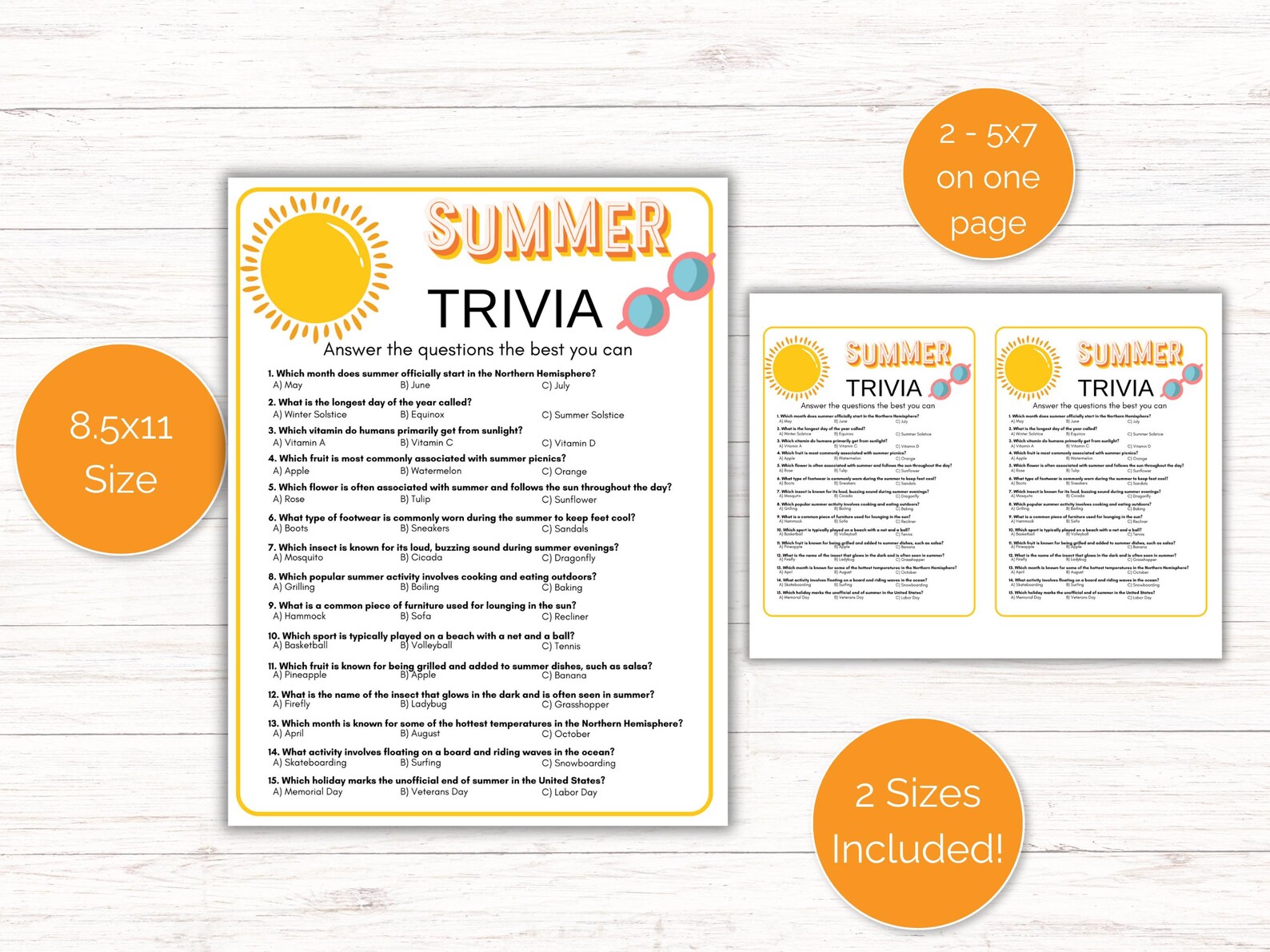 Summer Trivia Game, Summer Quiz, Printable Summer Game, Summer Party ...