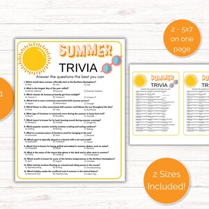 Summer Trivia Game, Summer Quiz, Printable Summer Game, Summer Party ...