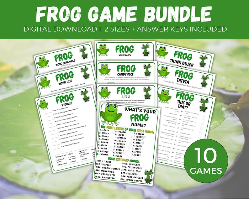 Frog Game Bundle, Frog Birthday Party Ideas, Hoppy Birthday Game, Frog ...