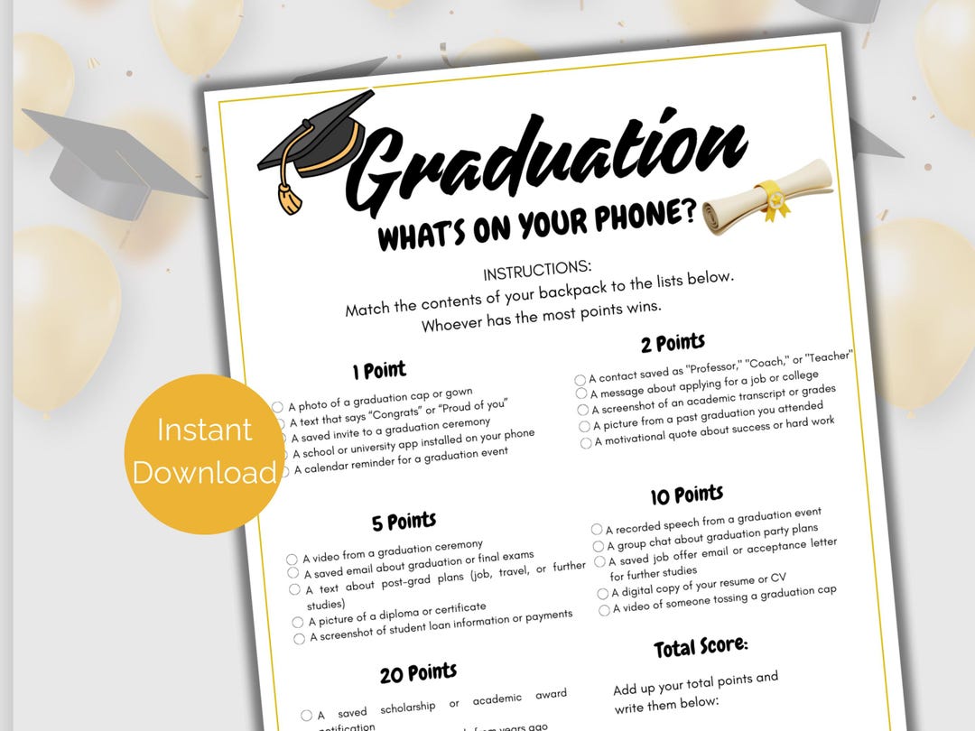 Graduation What's on Your Phone, Printable Graduation Party Game, High ...