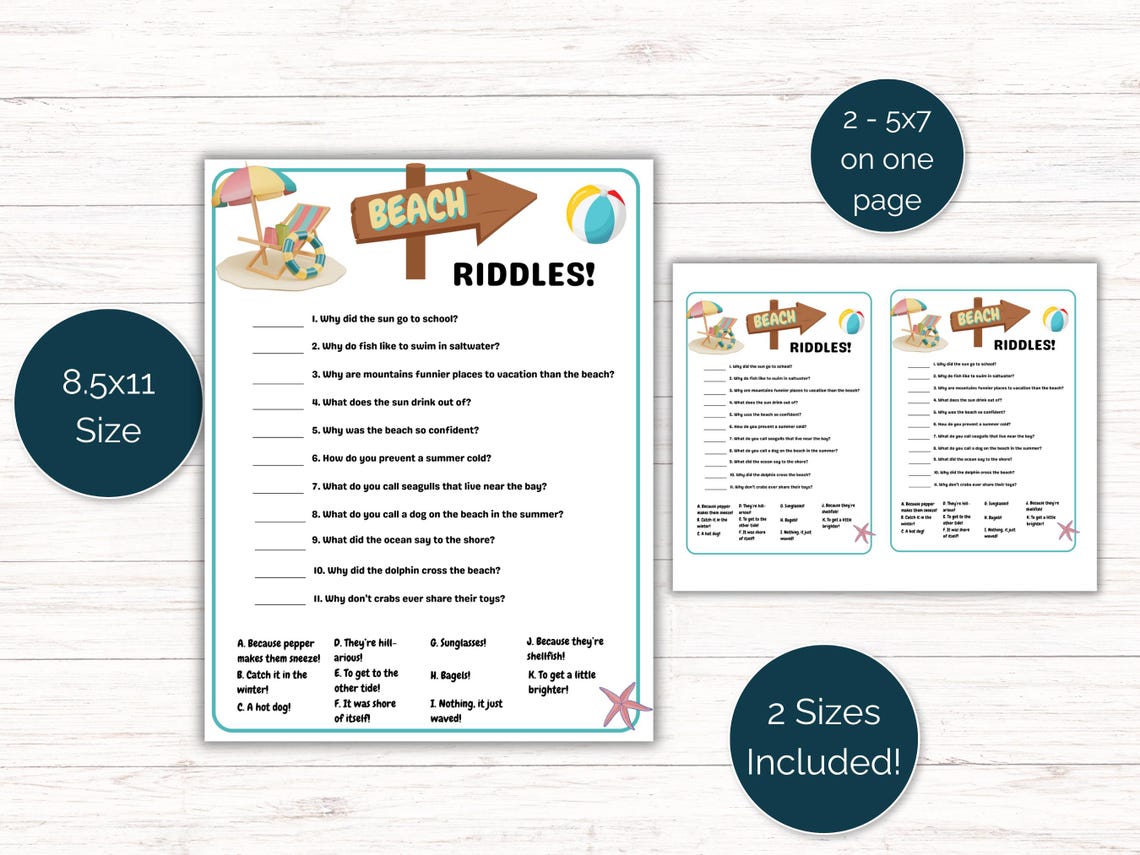 Beach Jokes, Beach Riddles, Beach Printable, Beach Vacation Party Game ...