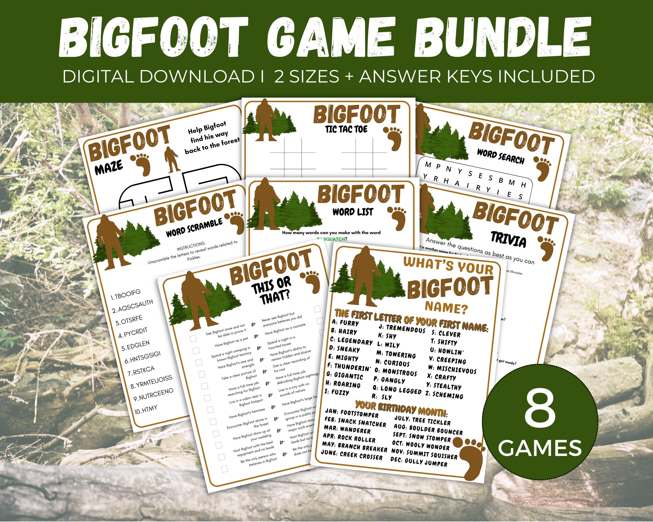 Bigfoot Games, Bigfoot Party Printable, Sasquatch Activity for Kids ...