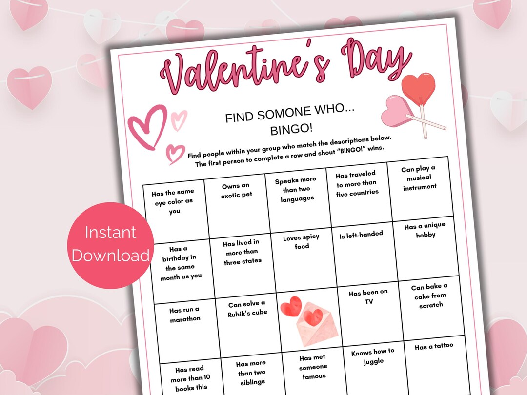 Valentines Find Someone Who Game, Valentines School Party Mix and ...