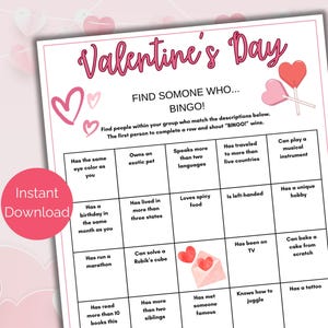 Valentines Find Someone Who Game, Valentines School Party Mix and ...