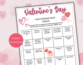 Valentines Find Someone Who Game, Valentines School Party Mix and ...