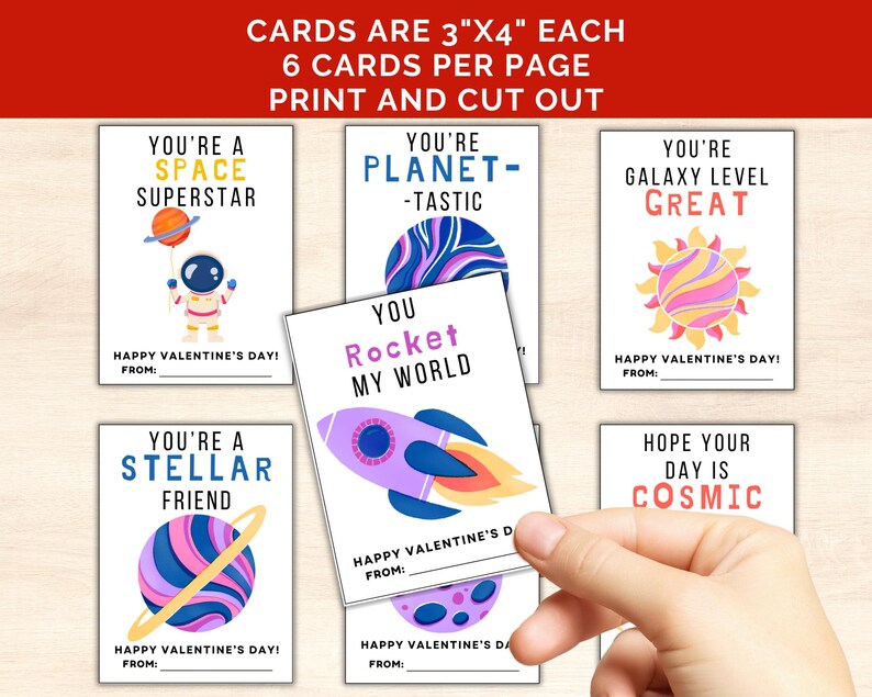 Space Valentine Cards, 12 Printable Planet Valentines for Kids, Funny ...