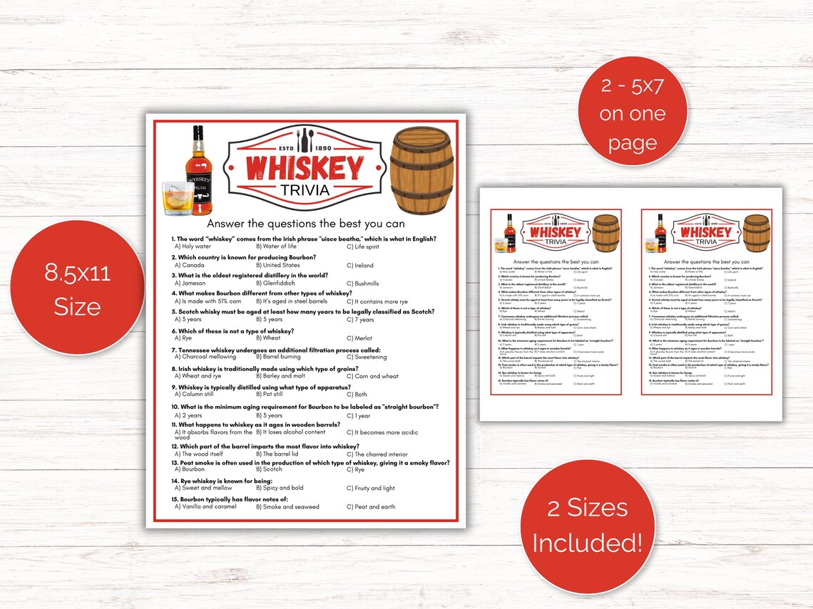 Bourbon Trivia Game, Whiskey Trivia, Bourbon Tasting Party Game ...