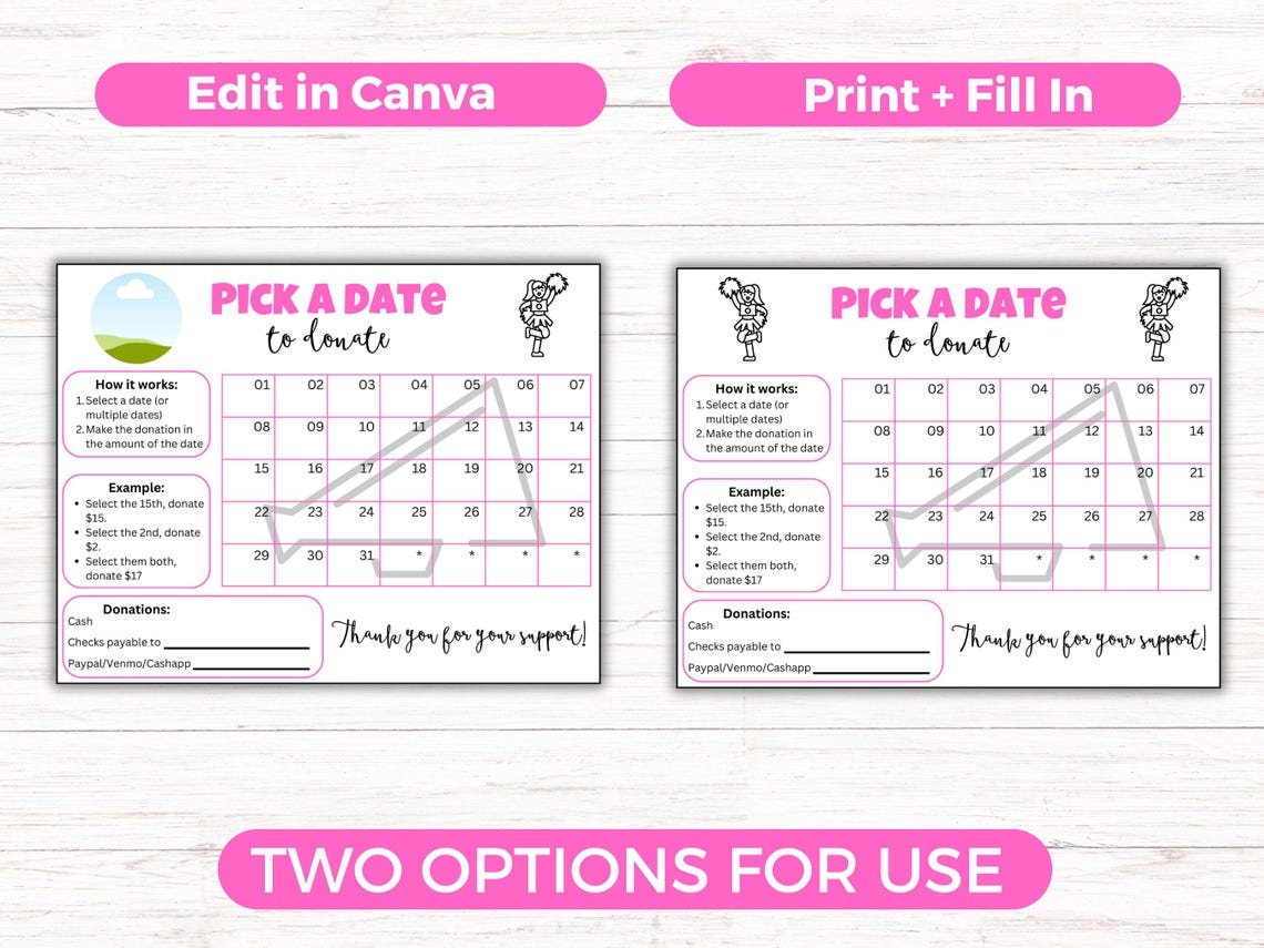 Editable Cheer Pick A Date, Cheerleading Fundraiser Calendar, Cheer ...