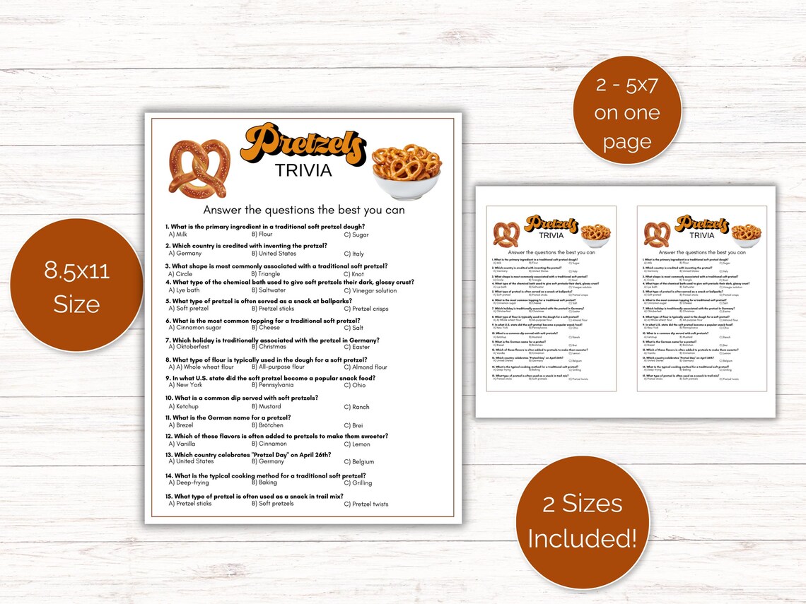 Pretzel Trivia Game, Pretzel Quiz, Printable German Party Game for Kids ...