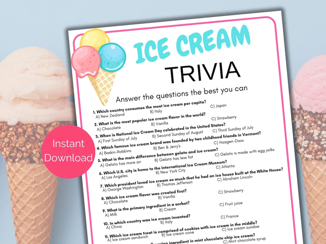 Ice Cream Trivia Game, Printable Ice Cream Quiz, Ice Cream Party Game ...
