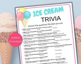 Ice Cream Trivia Game, Printable Ice Cream Party Game, Summer Activity ...