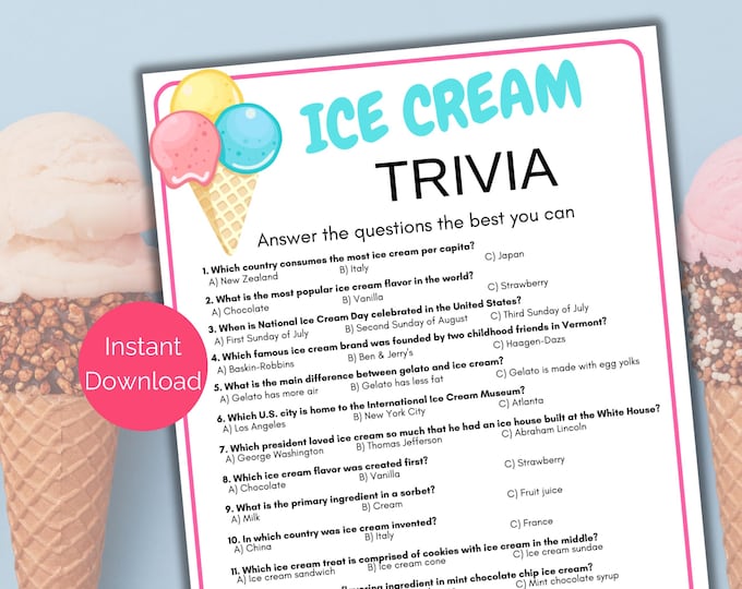 Ice Cream Trivia Game, Printable Ice Cream Quiz, Ice Cream Party Game ...