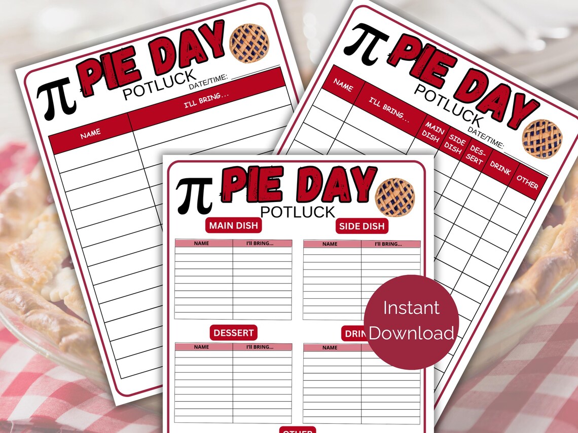 Pi Day Potluck Sign up Sheet, Printable Pi Day Party Potluck Sign up ...