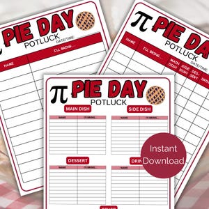 Pi Day Potluck Sign up Sheet, Printable Pi Day Party Potluck Sign up ...