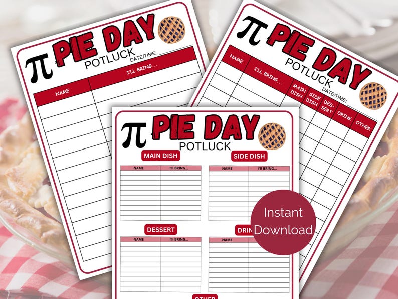 Pi Day Potluck Sign up Sheet, Printable Pi Day Party Potluck Sign up ...